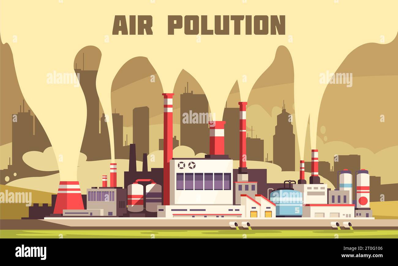 Air pollution flat composition with harmful emissions from tubes of big ...