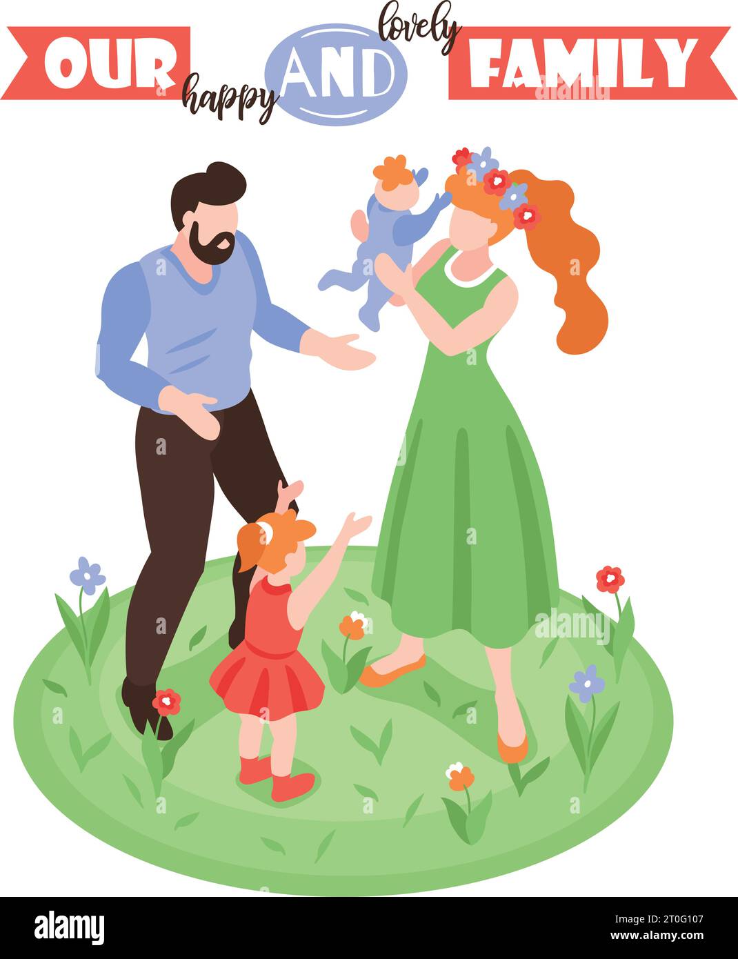 Isometric positive parenting background with faceless characters of man ...