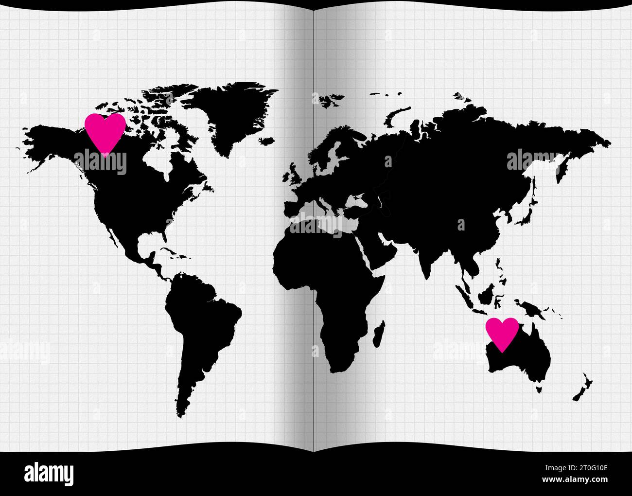 World map with pink hearts on different continents symbolizing ...