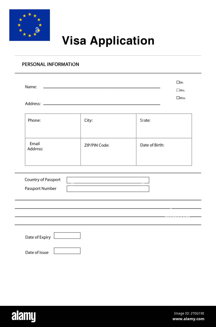 Immigration to Europe. Blank application visa form Stock Photo - Alamy