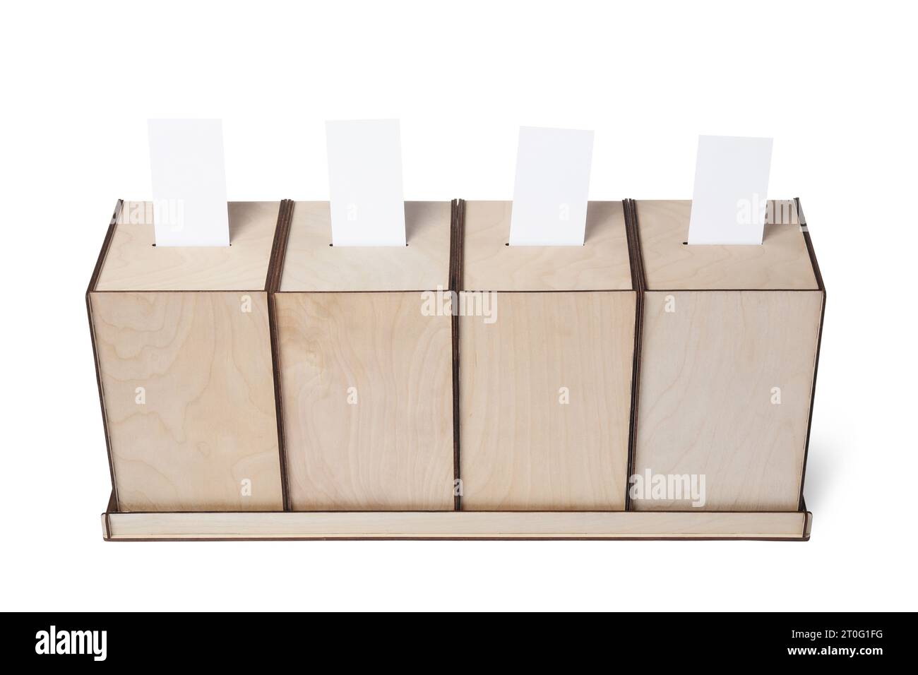 Wooden ballot boxes with votes isolated on white Stock Photo - Alamy