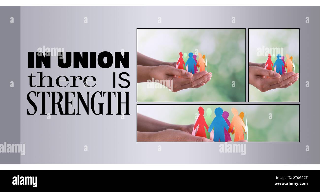Partnership, union and togetherness. Collage with photo of woman ...