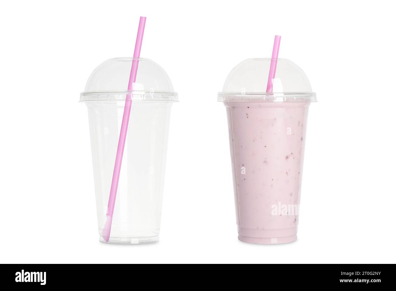 Empty and full smoothie plastic cups isolated on white, set Stock Photo ...