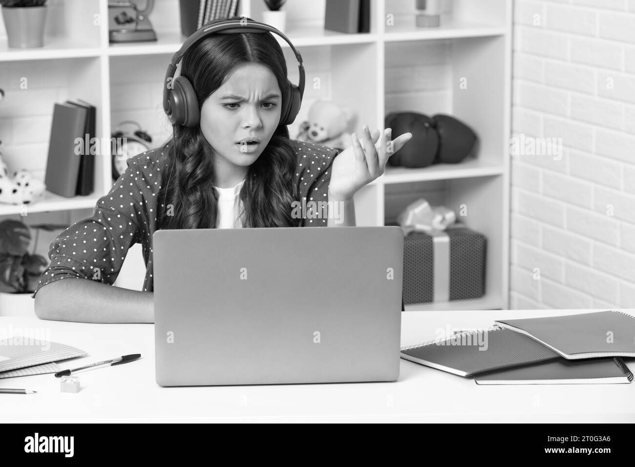 Angry teenager girl, upset and unhappy negative emotion. School girl ...