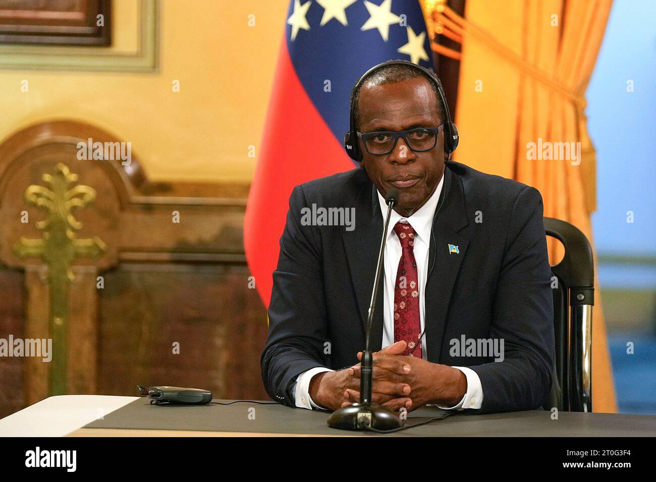 Saint Lucia's Prime Minister Philip Joseph Pierre speaks during a ...