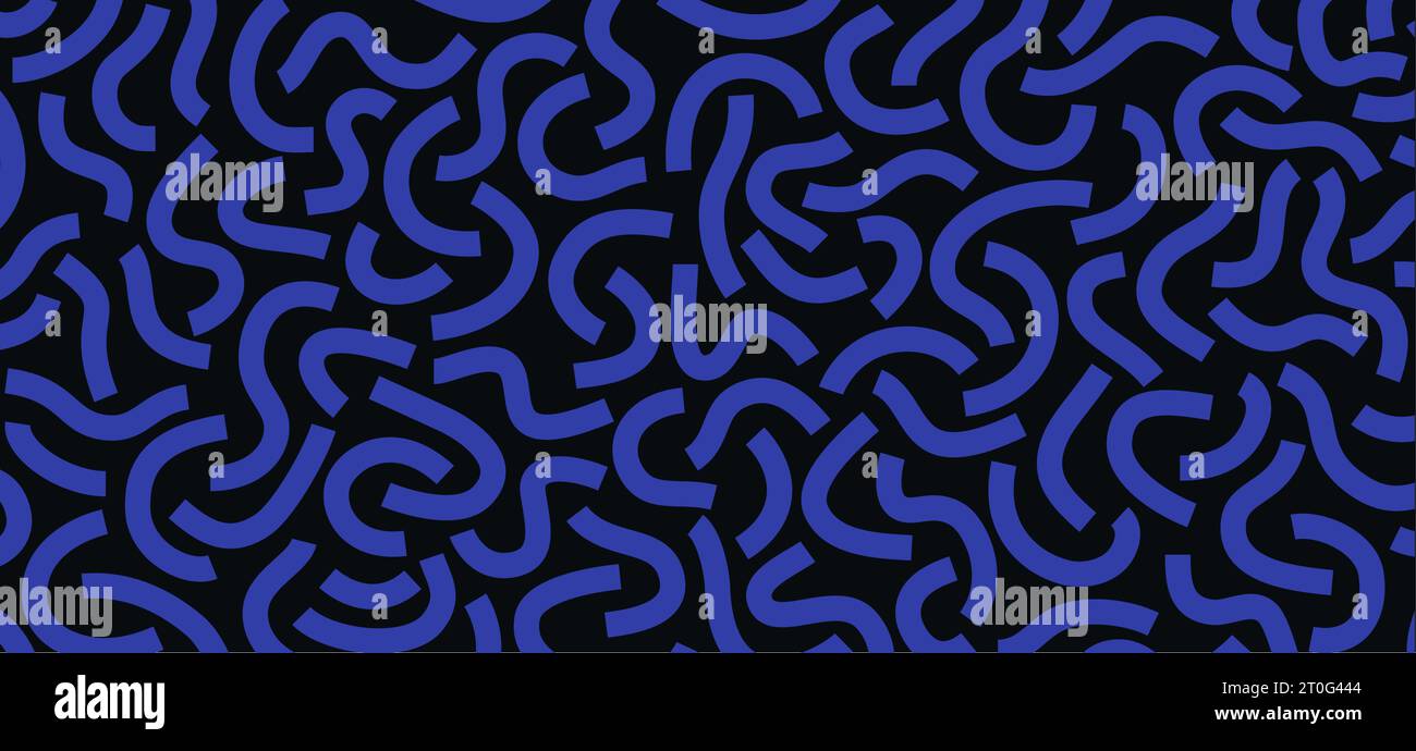 Monochrome doodle pattern. Funny monochrome pattern. Curved blue lines ...