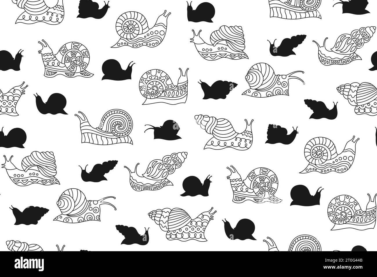 Snail with ornament doodle seamless pattern. Abstract repeat decoration ...