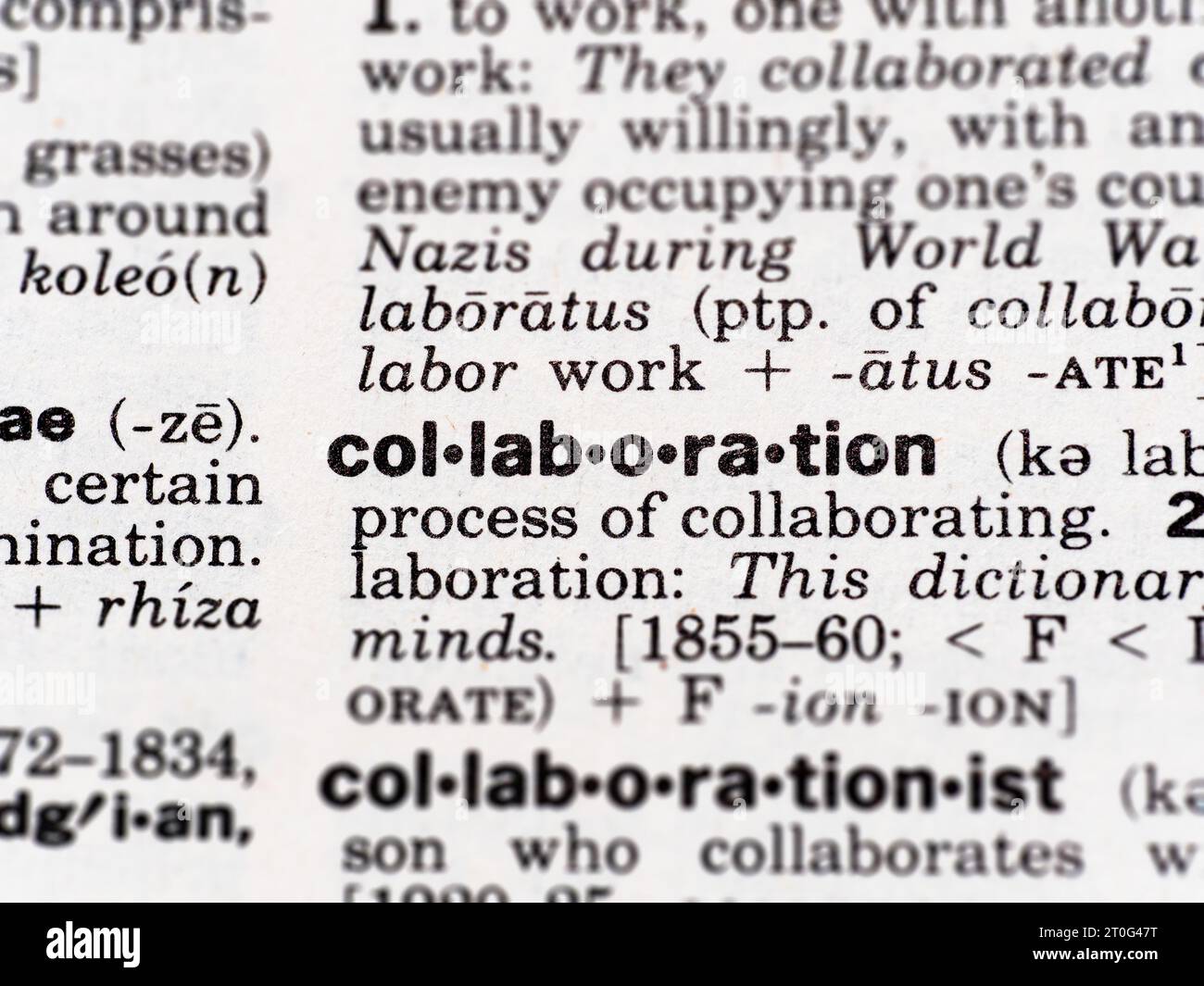 Closeup definition of the word collaboration Stock Photo - Alamy