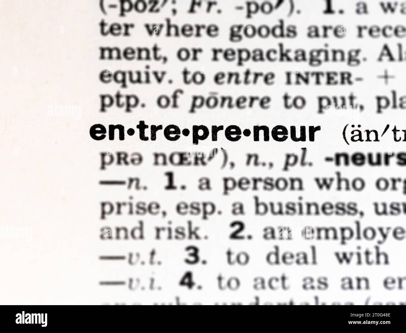 Closeup definition of the word entrepreneur Stock Photo - Alamy