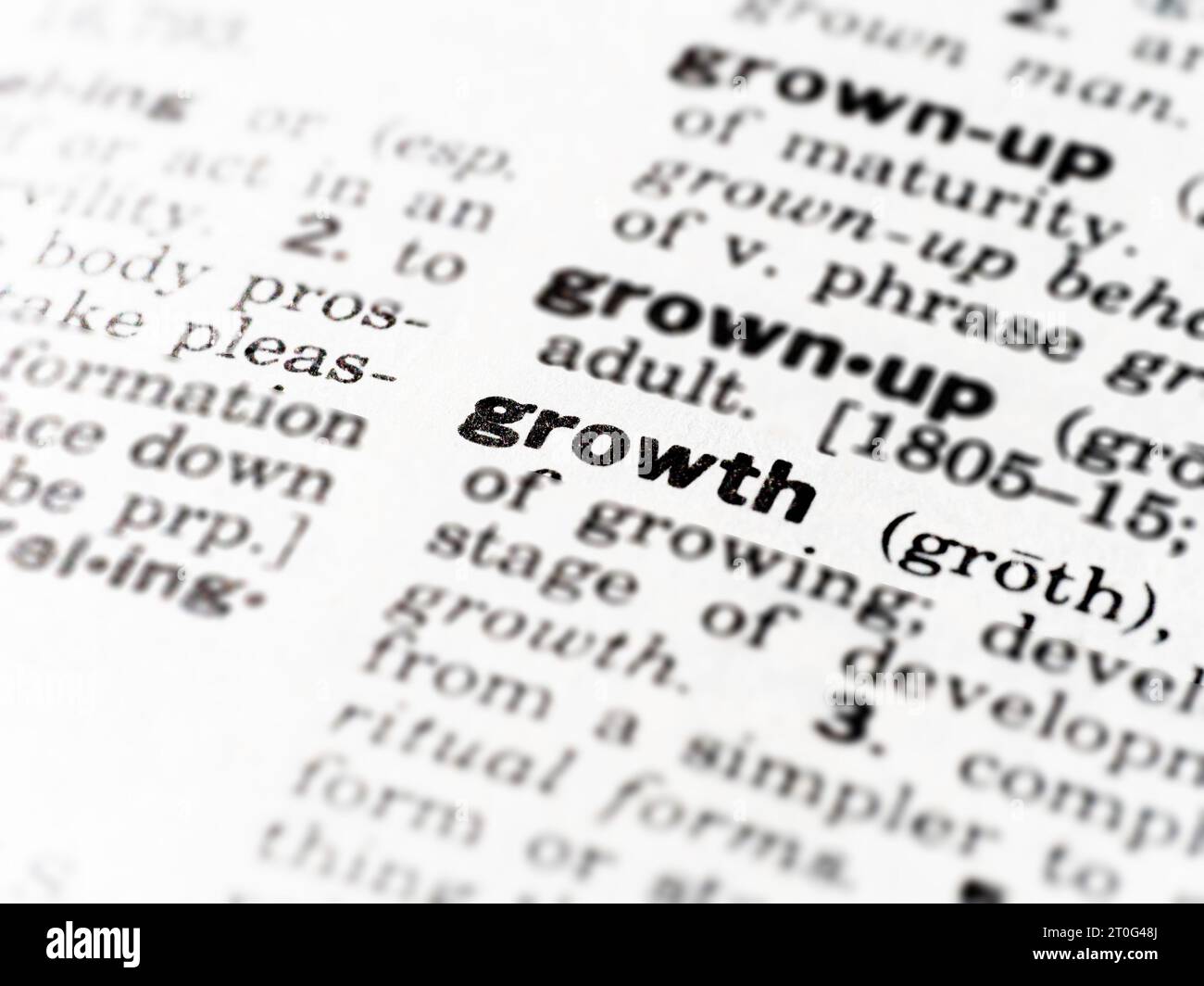 Closeup definition of the word growth Stock Photo - Alamy