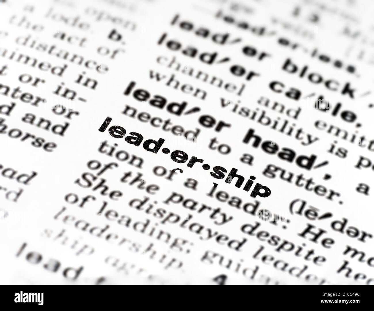 Closeup definition of the word leadership Stock Photo - Alamy