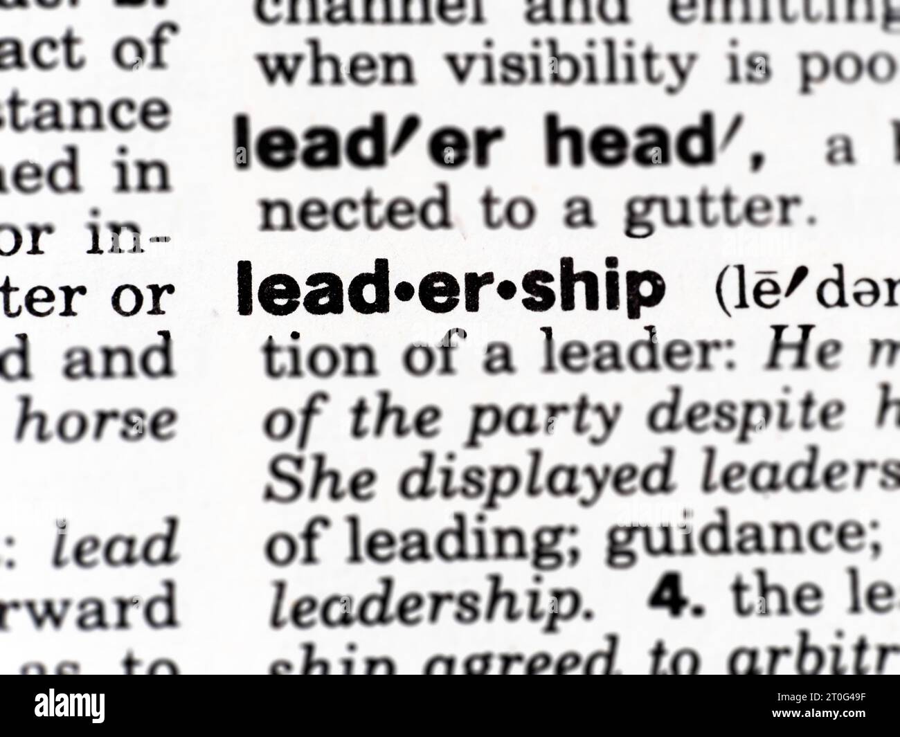 Closeup definition of the word leadership Stock Photo - Alamy