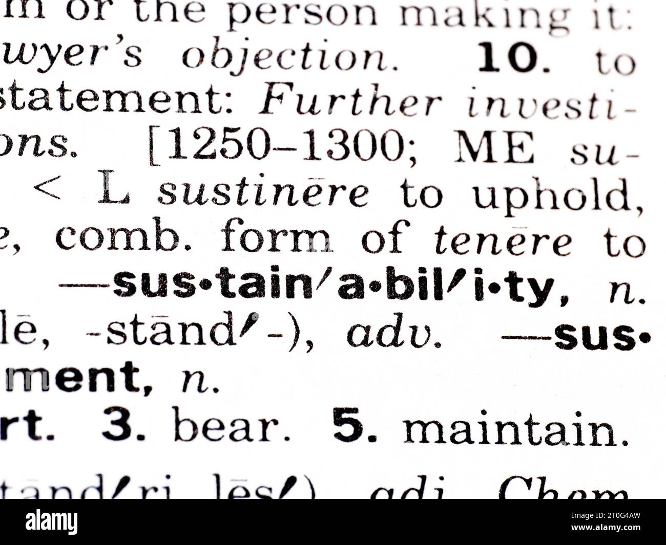 Closeup definition of the word sustainability Stock Photo - Alamy