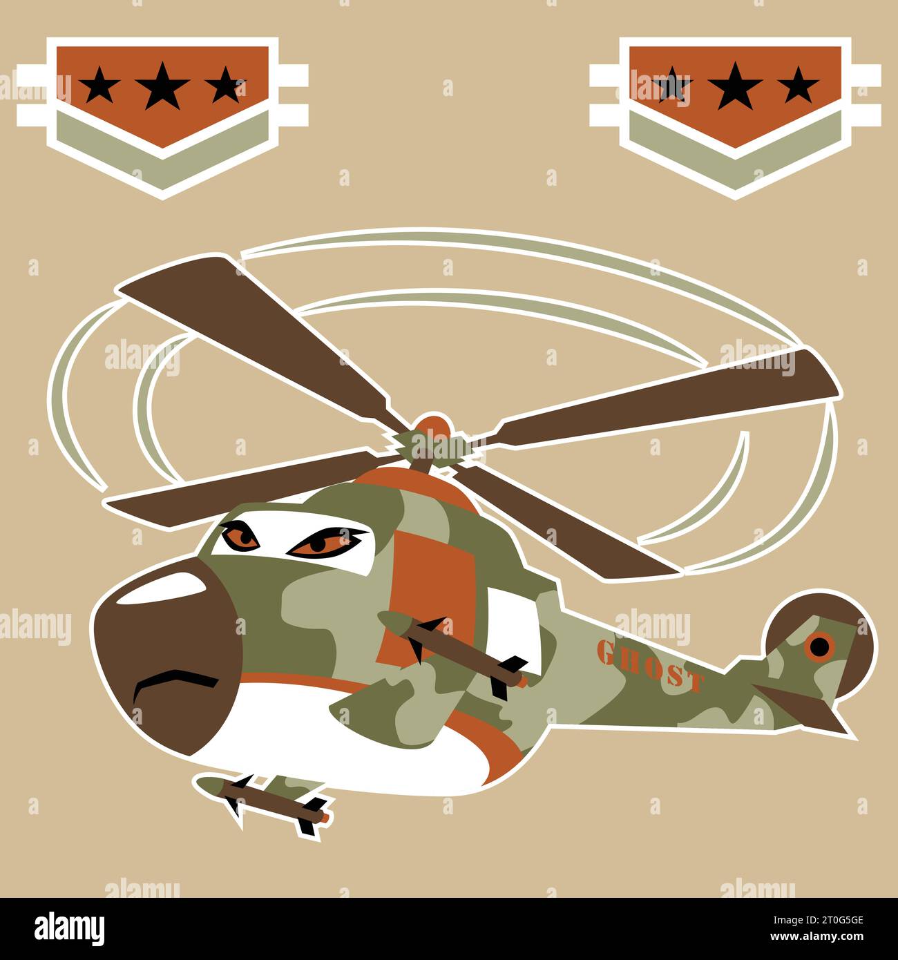 military helicopter with air force logo, vector cartoon illustration ...