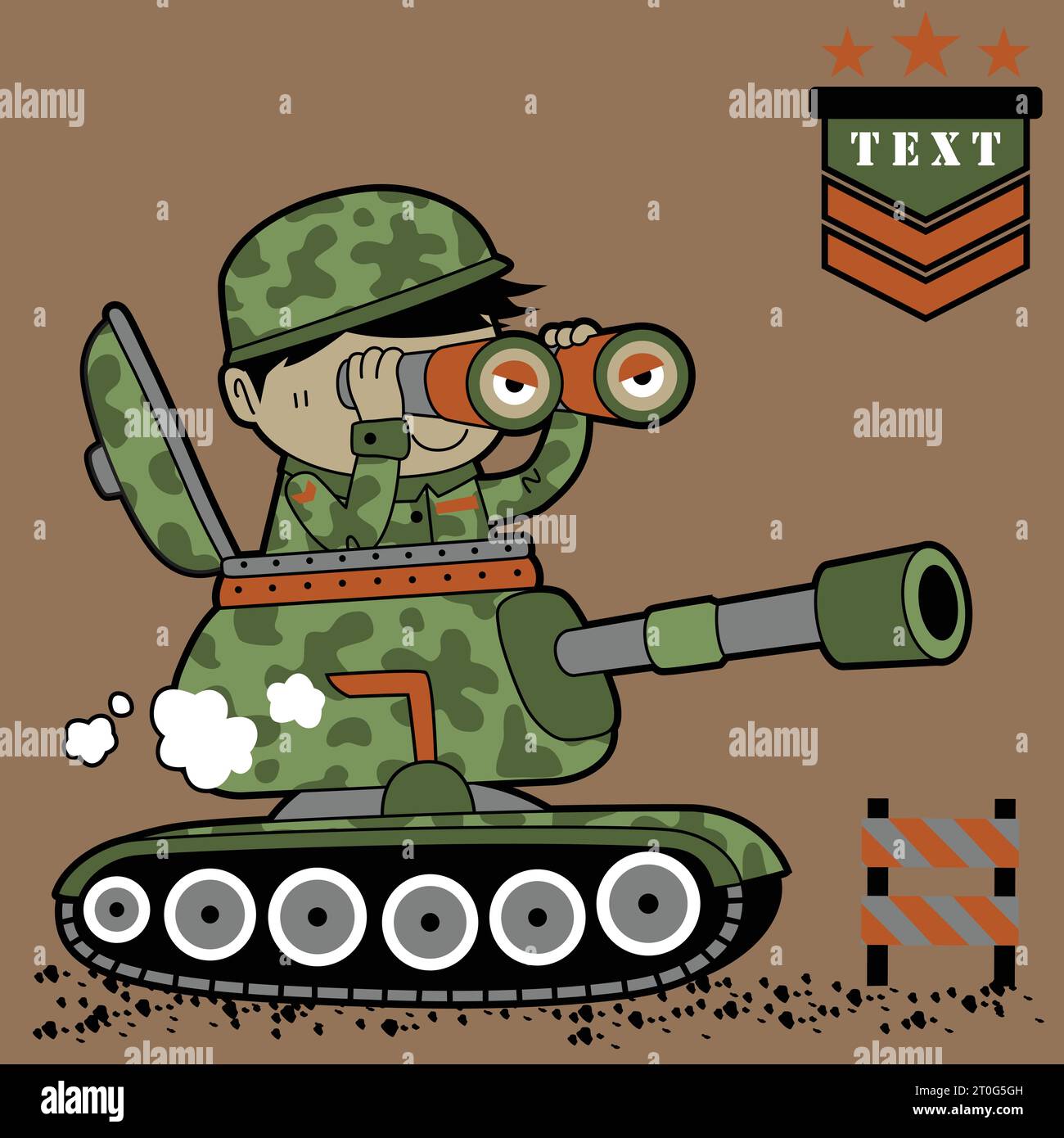 A soldier monitors with binoculars from an armored vehicle, vector ...