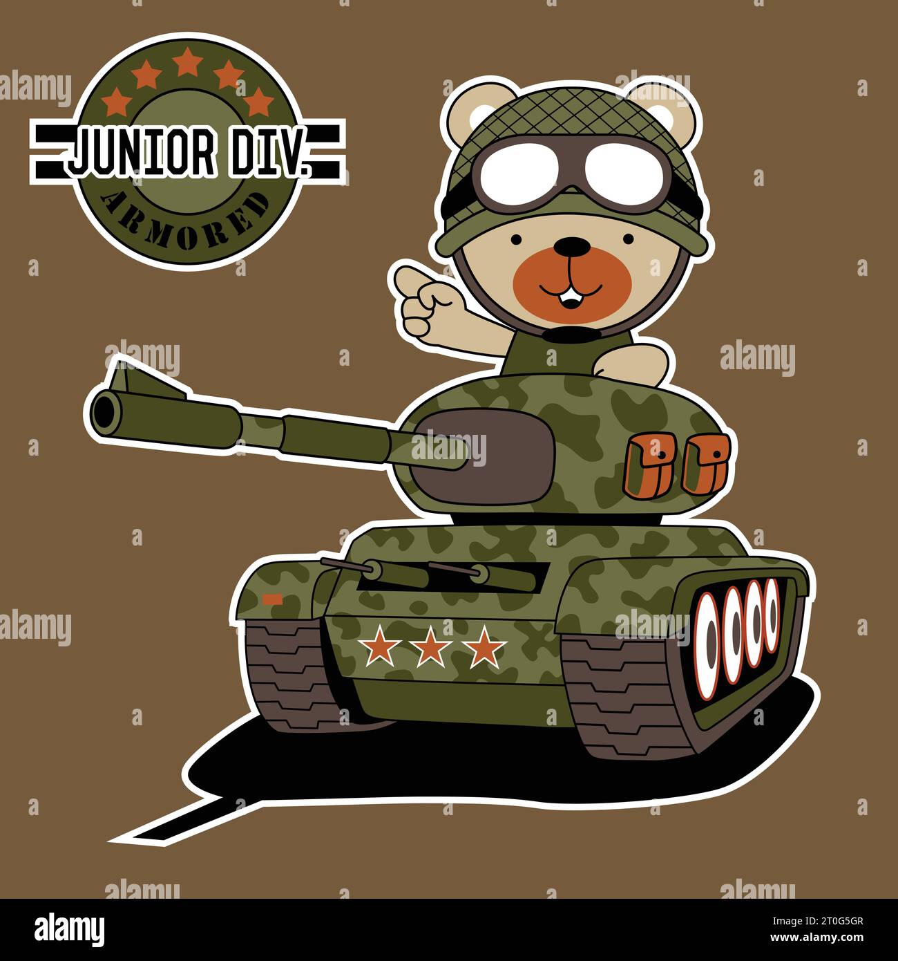 Funny bear soldier cartoon driving armored vehicle, vector illustration ...
