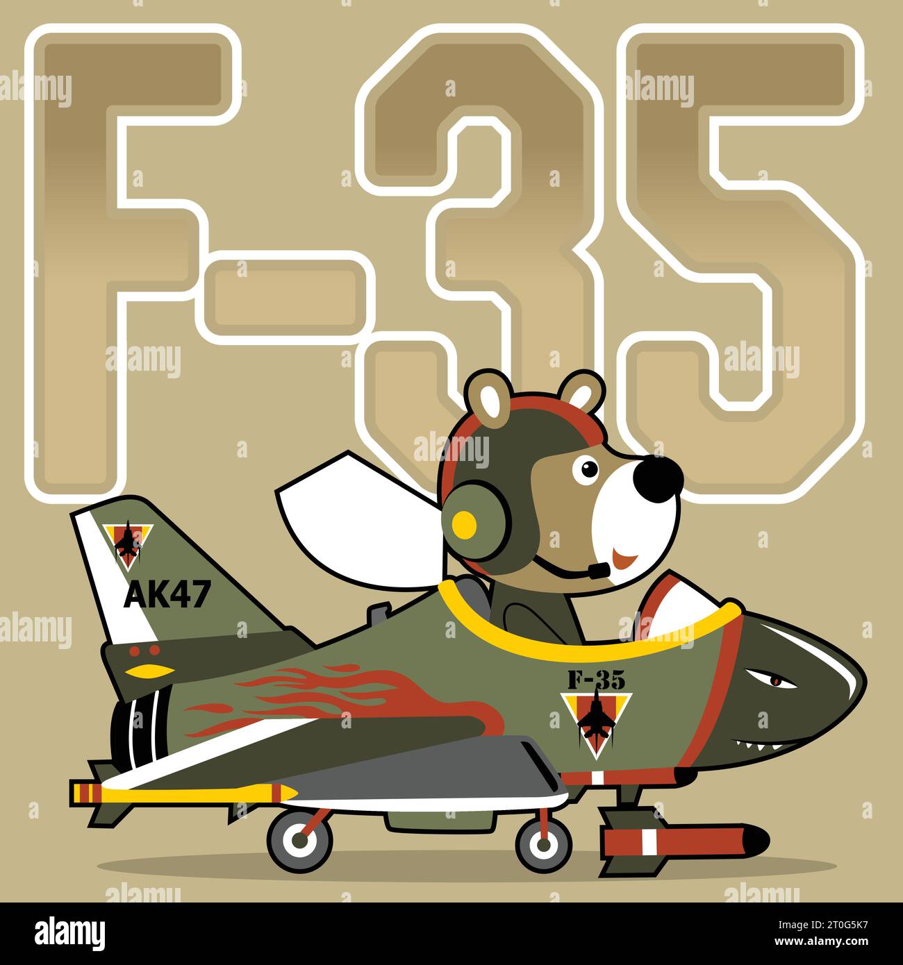 Cute bear pilot on fighter jet, vector cartoon illustration Stock ...