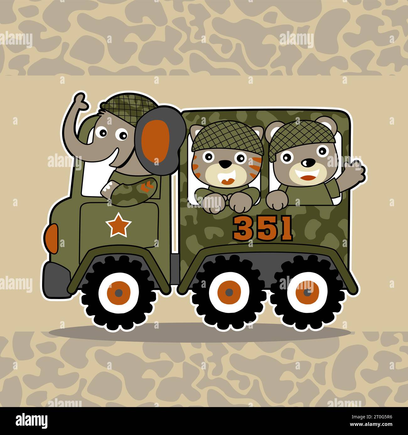Funny animal soldiers on military truck, vector cartoon illustration ...