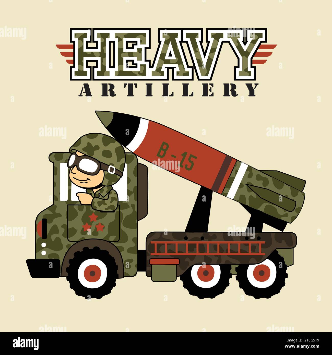 a soldier driving missile launcher truck, vector cartoon illustration ...