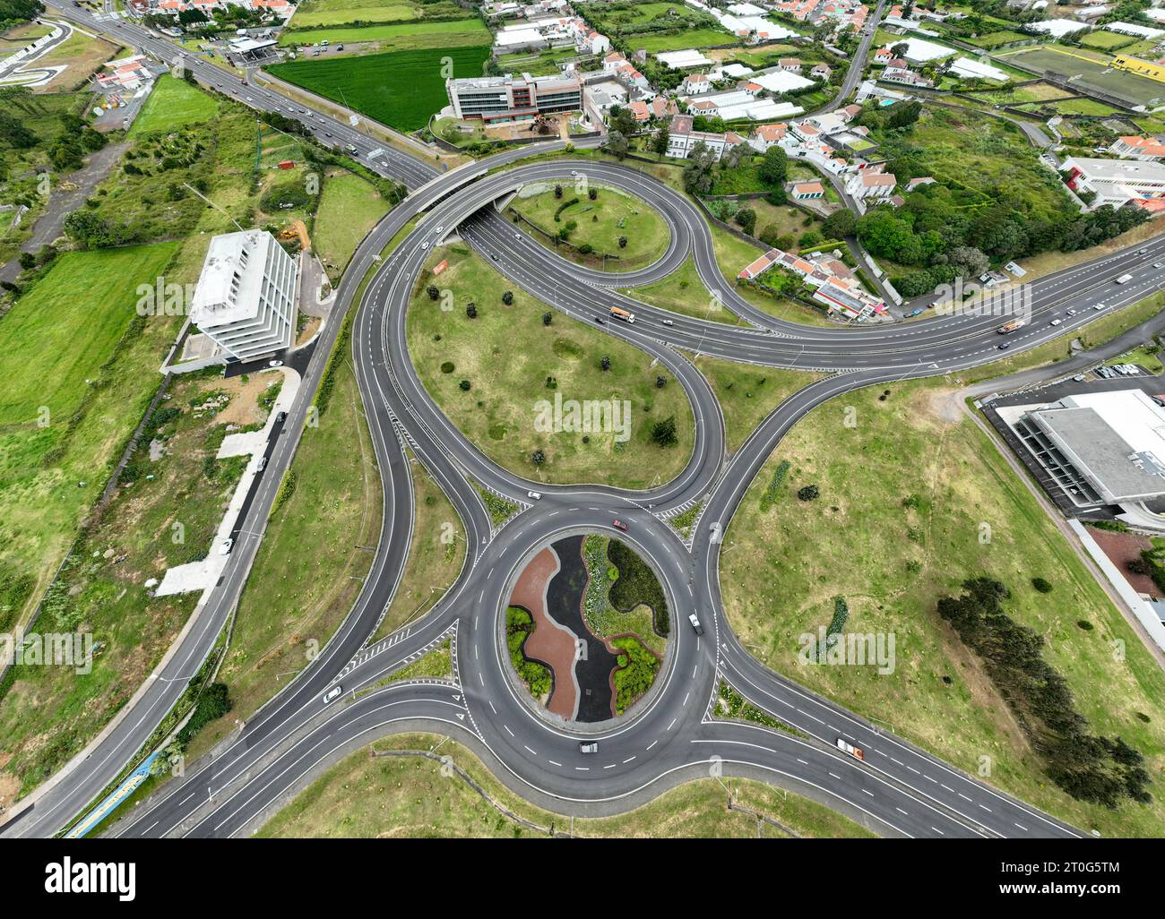 Aerial view of a roundabout in Sao Roque, Portugal in the Azores Stock ...