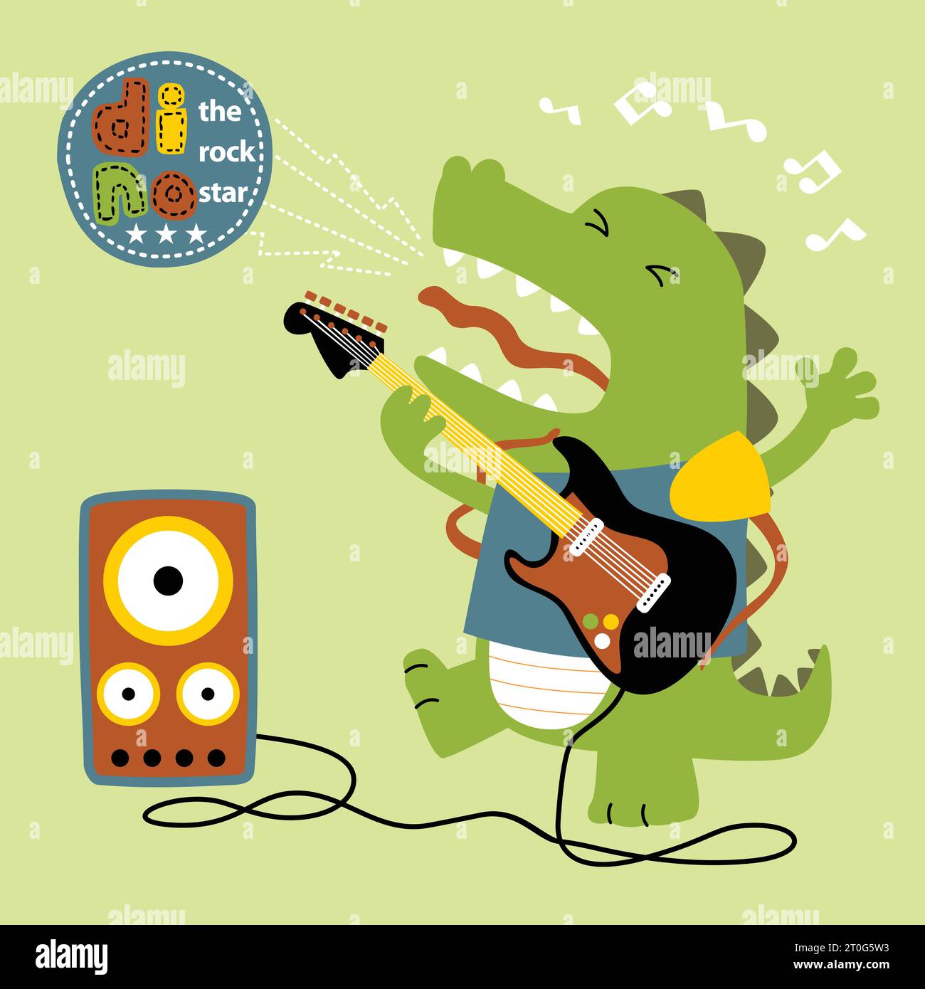 Funny dinosaur playing guitar, vector cartoon illustration Stock Vector ...