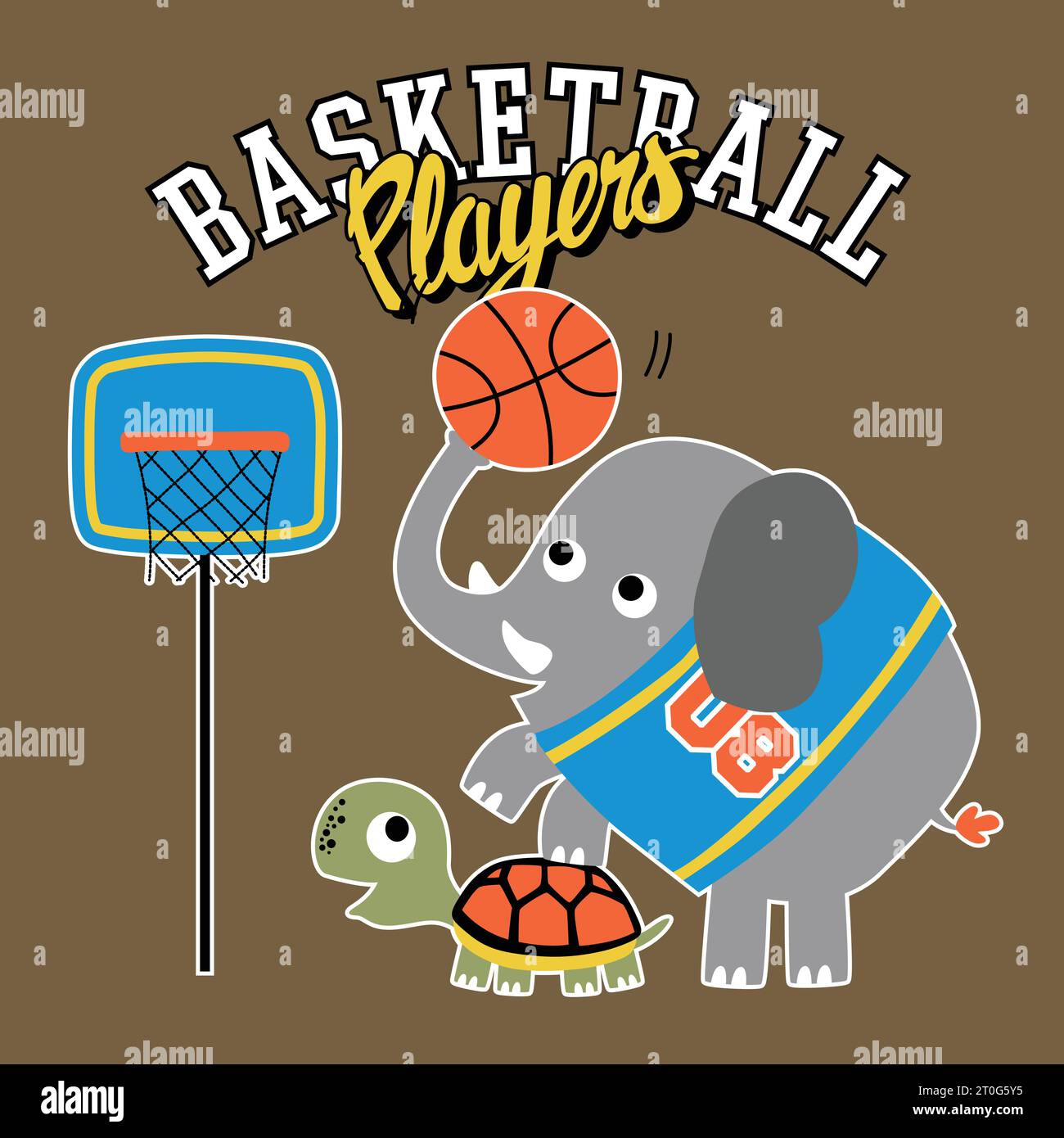 Funny elephant with turtle playing basketball, vector cartoon ...