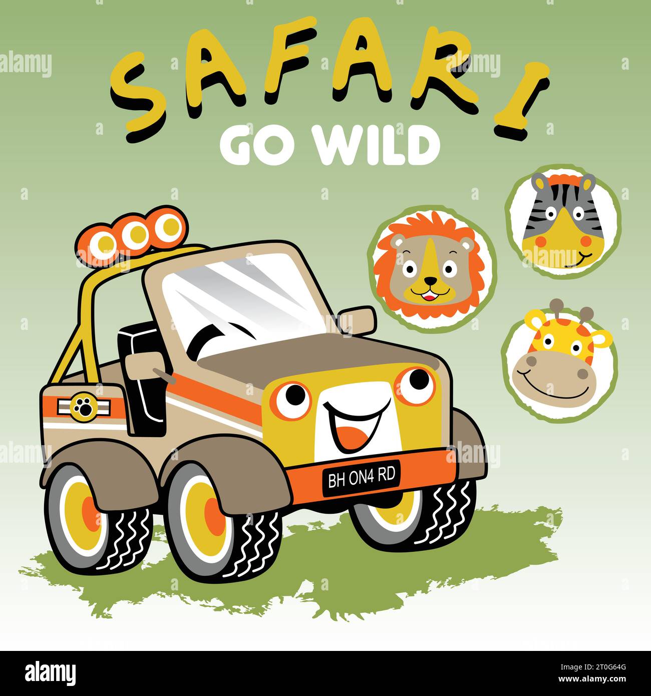 Smiling vehicle with funny animals smile face, vector cartoon ...