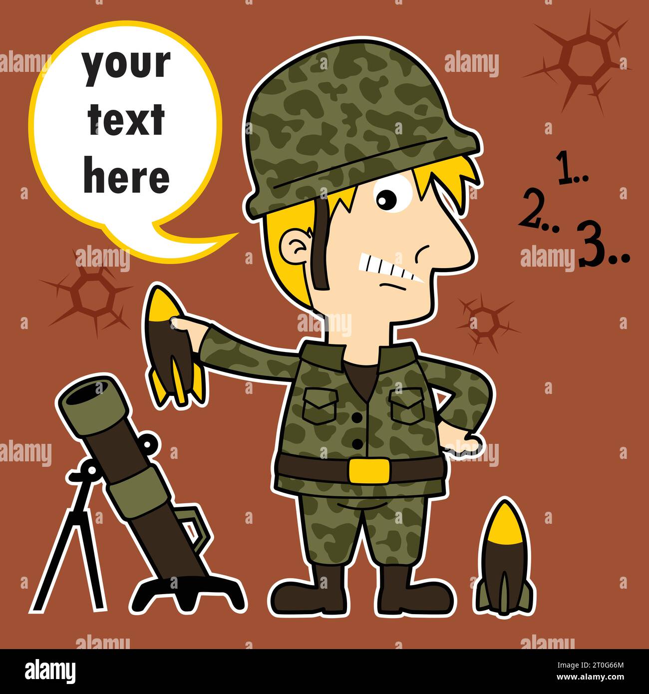 Young soldier with mortar launcher, vector cartoon illustration Stock ...