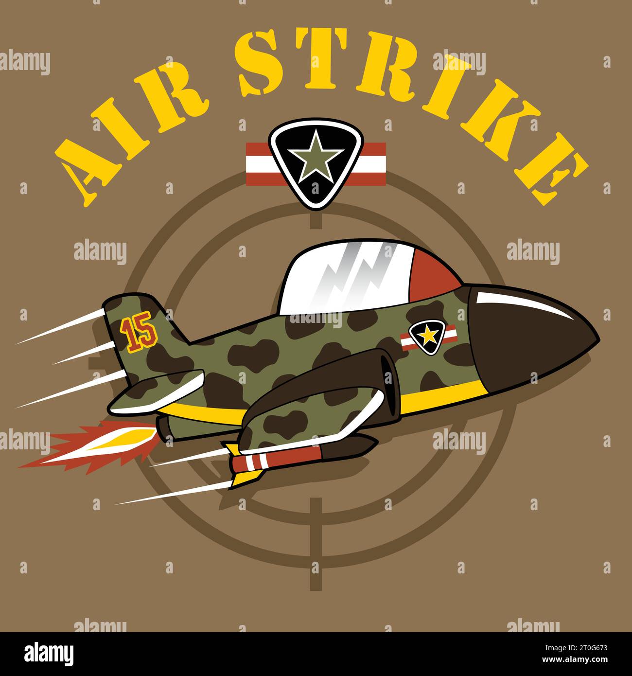 Fighter jet with military logo, vector cartoon illustration Stock ...