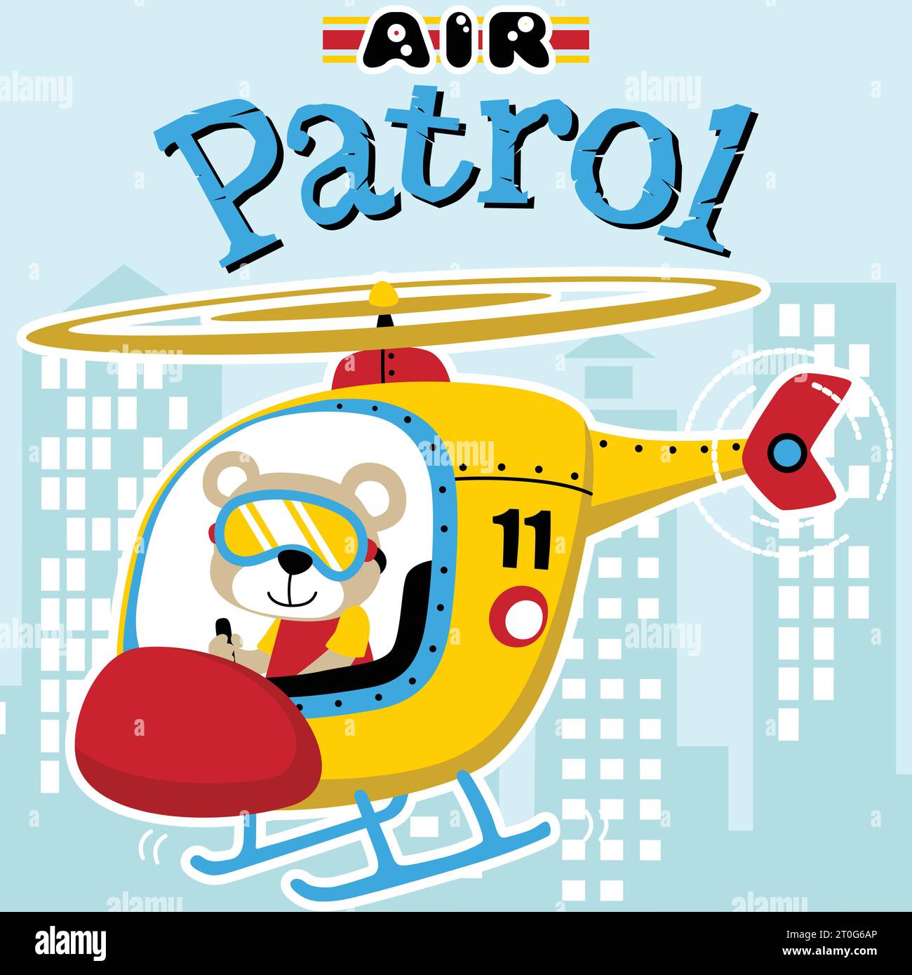 funny bear on helicopter, vector cartoon illustration Stock Vector ...