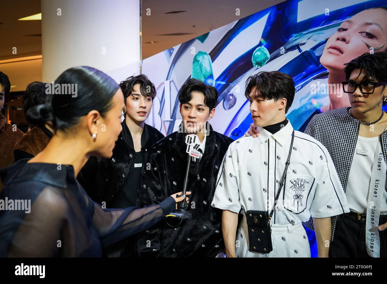 Thailand. 06th Oct, 2023. Members of Thai band PROXIE do interviews on ...