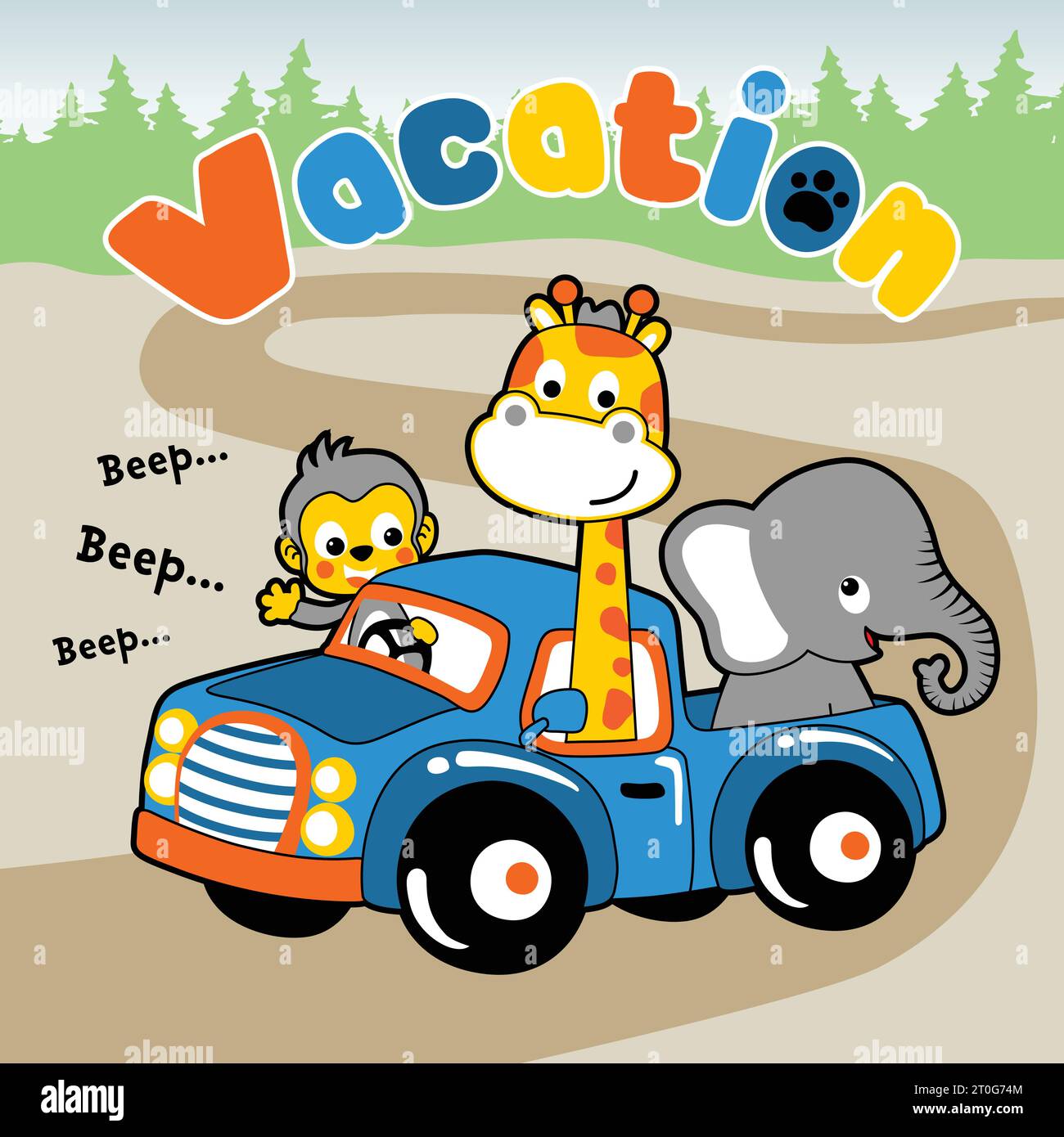 Funny animals on car, vector cartoon illustration Stock Vector Image ...