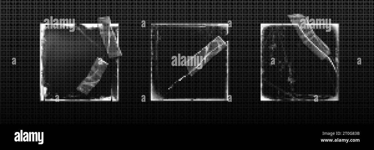 Vintage square paper torn overlay with tape edge on black background ...