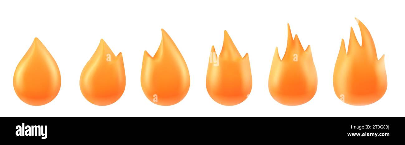3d render hot fire burn icon emoticon illustration. Png simple shape ...