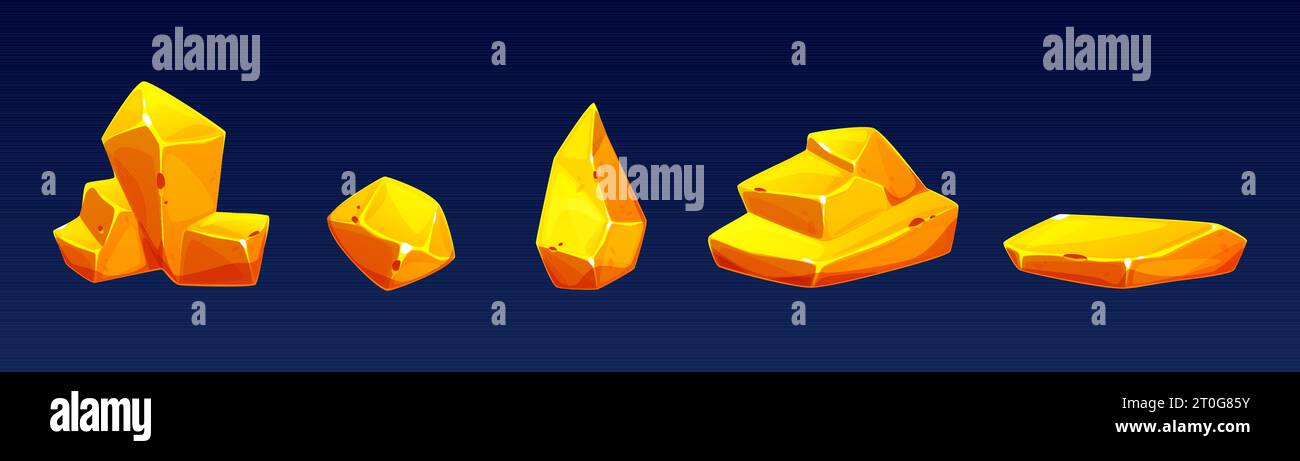 Gold mine nugget and rock - cartoon vector illustration set of small ...