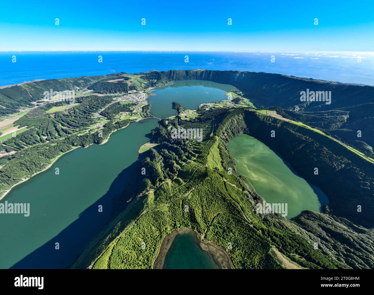 The view from the Miradouro da Vista do Rei viewpoint over Sete Cidades ...
