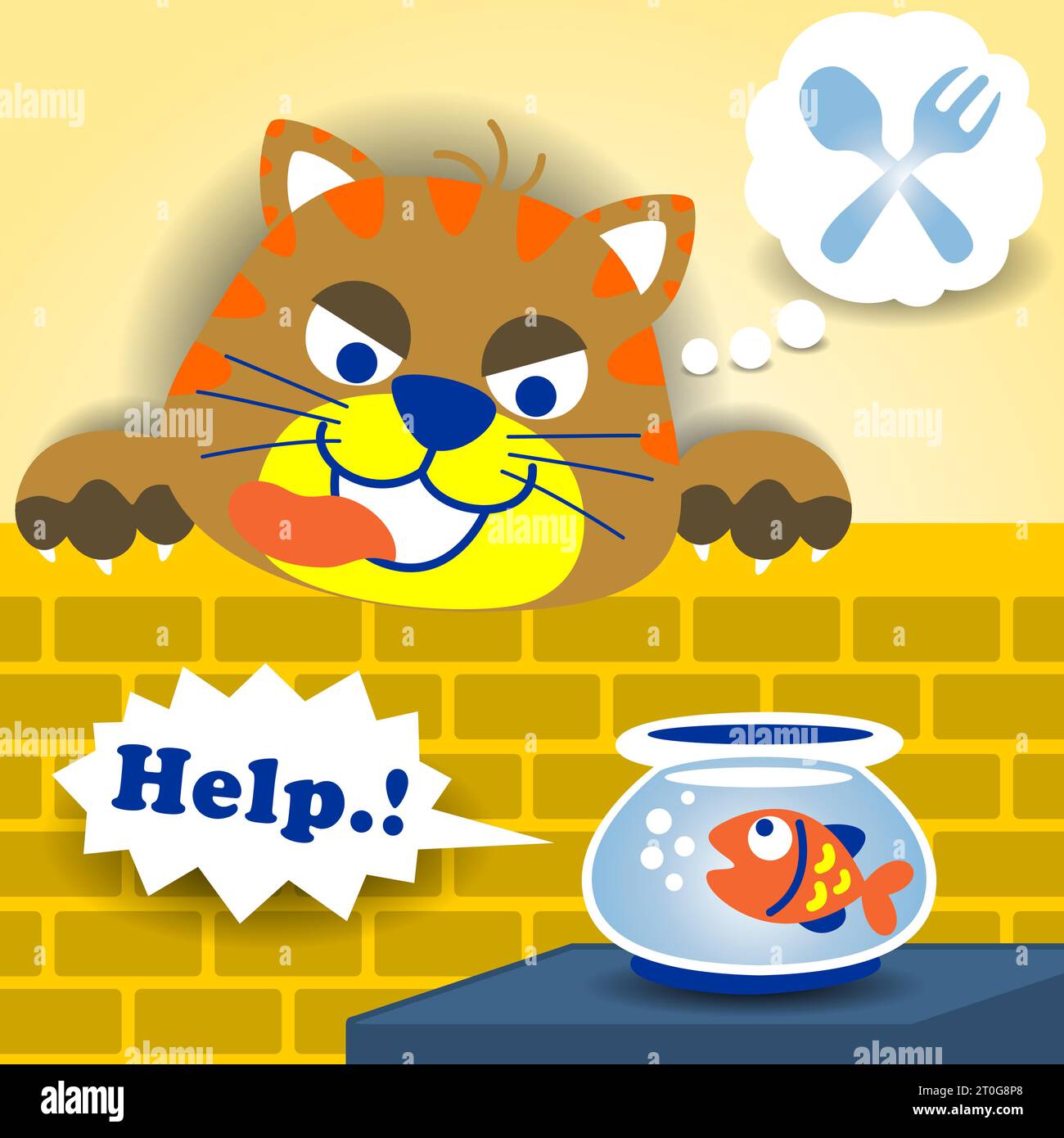 bad cat with fish in jar, vector cartoon illustration Stock Vector ...
