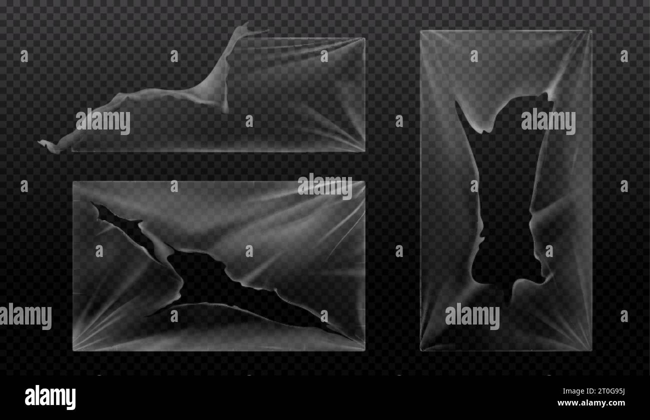 Realistic set of ripped plastic wraps isolated on transparent ...