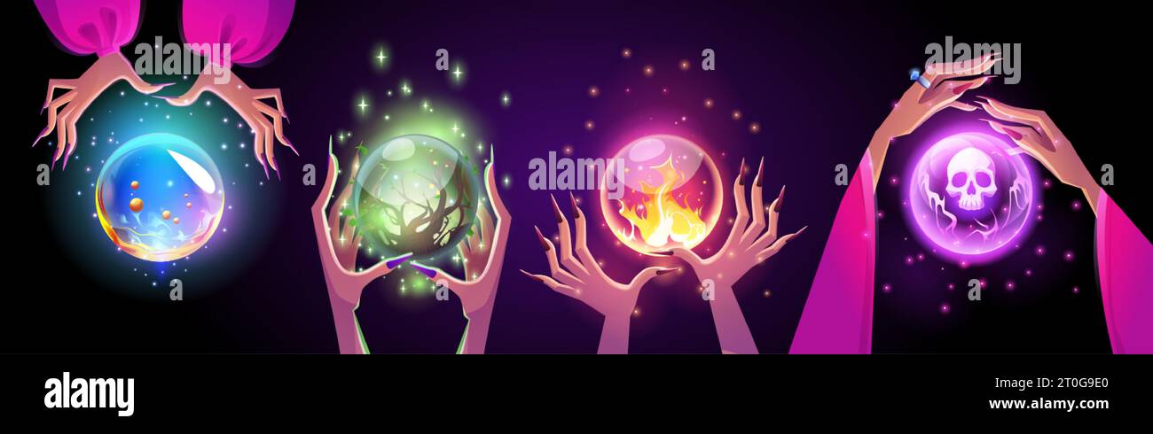 Magic crystal fortune ball float in woman hand. Glass prediction globe ...