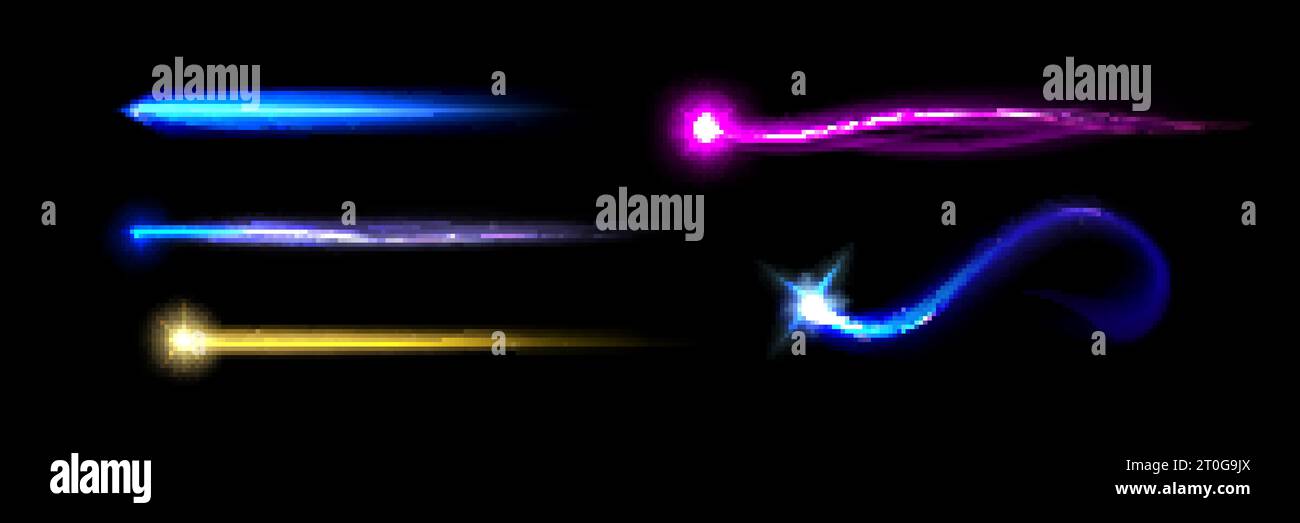 Set of missile light trails isolated on black background. Vector ...