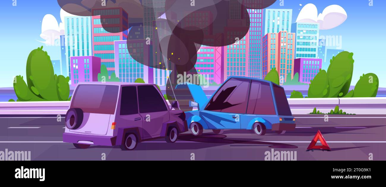 Car accident on road in city - head-on collision and crash of two ...