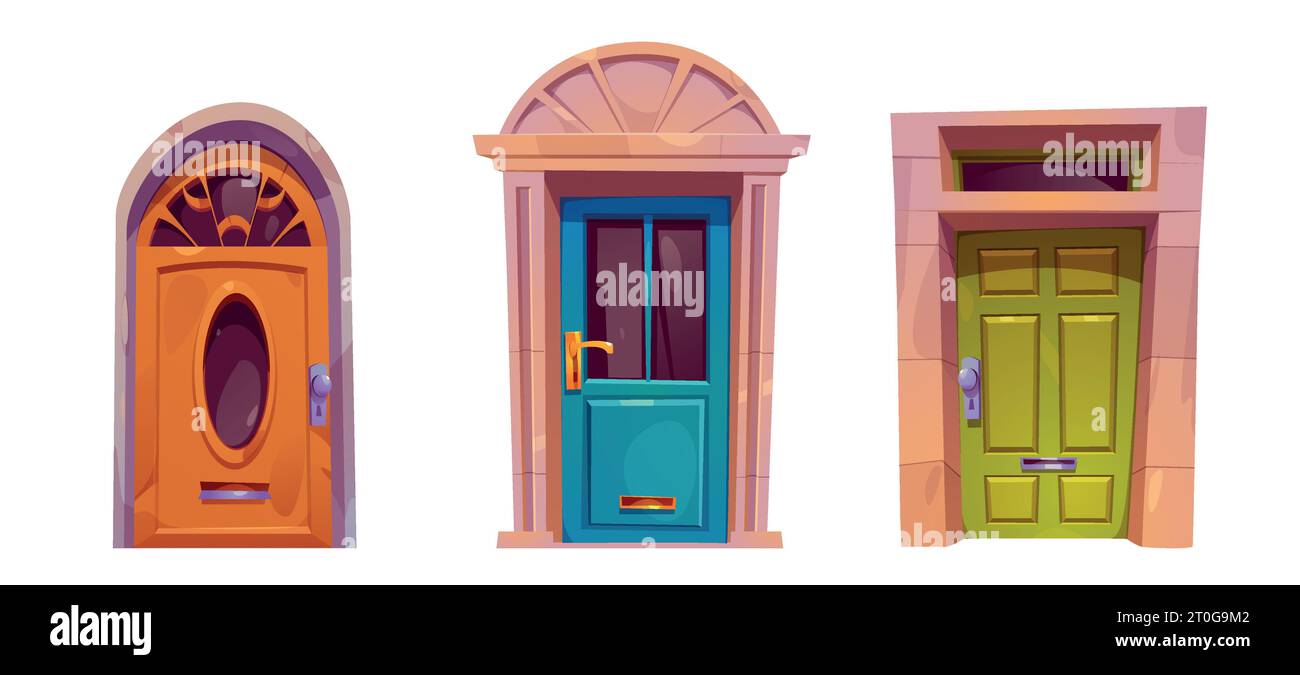 Set of front doors isolated on white background. Vector cartoon ...