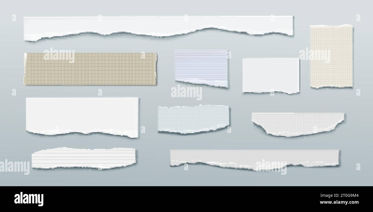 Rip notebook page with torn paper edge vector. White scrap sheet strip ...