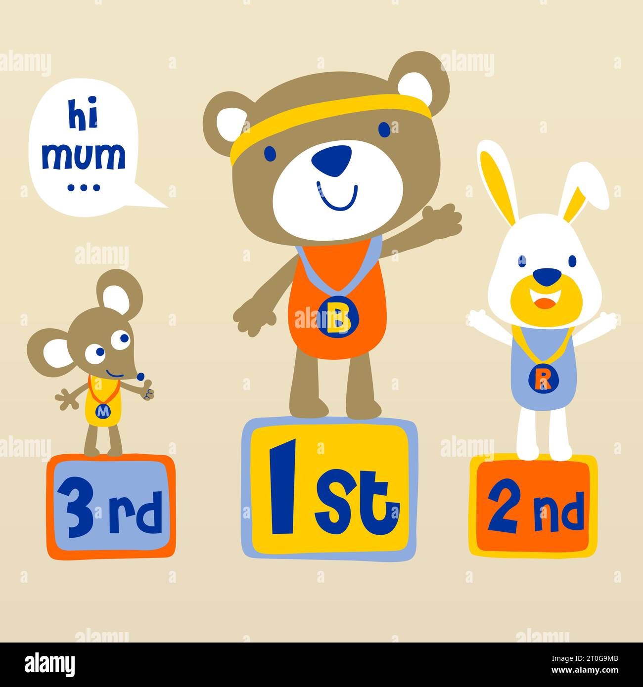 cute animals sport winner on podium, vector cartoon illustration Stock ...