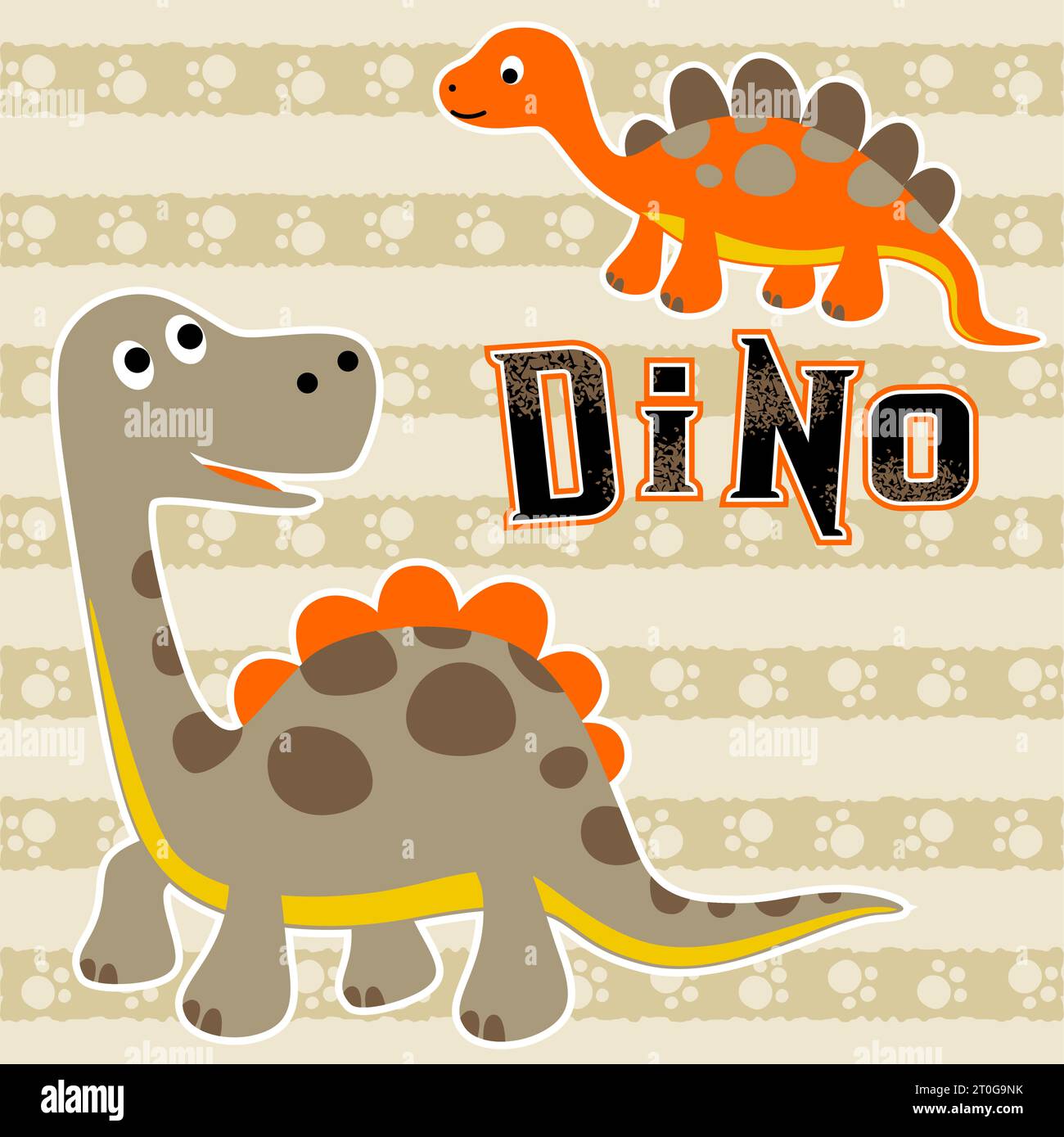 Funny dinosaurs on footpath striped background, cartoon vector ...