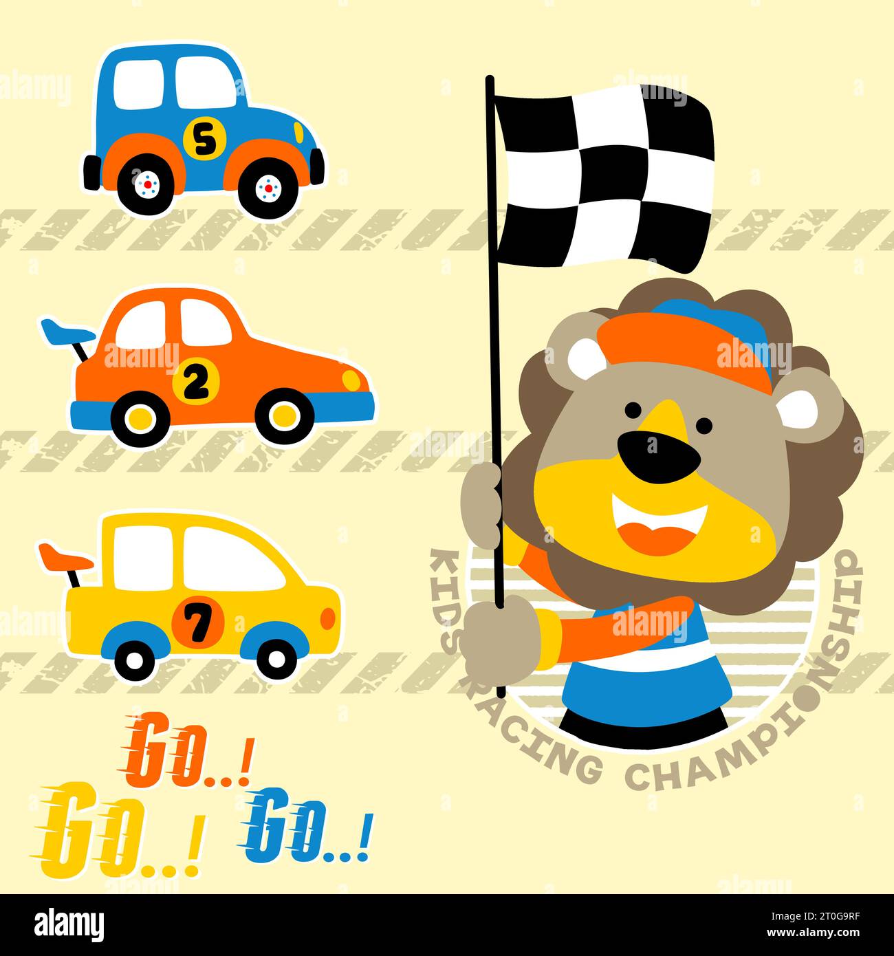 car racing cartoon with a cute lion, vector cartoon illustration Stock ...