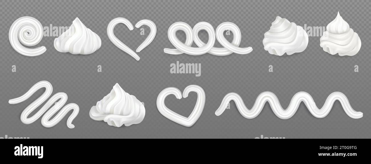 Whipped cream design elements for pastry isolated on transparent ...