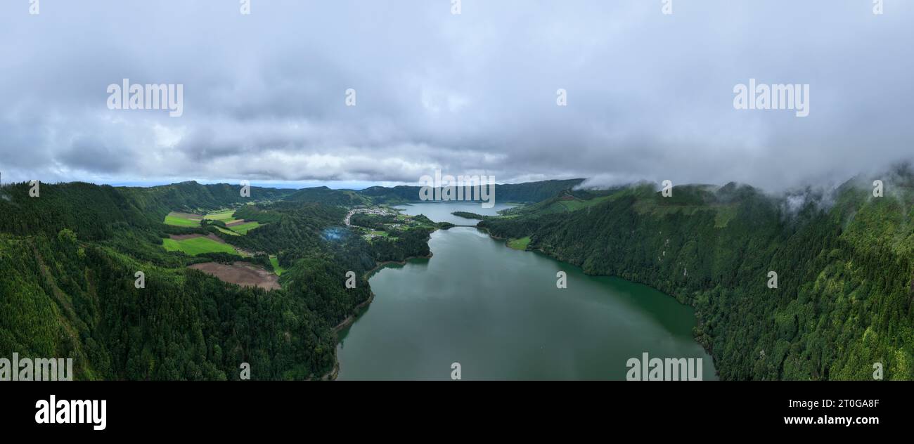 The view from the Miradouro da Vista do Rei viewpoint over Sete Cidades ...