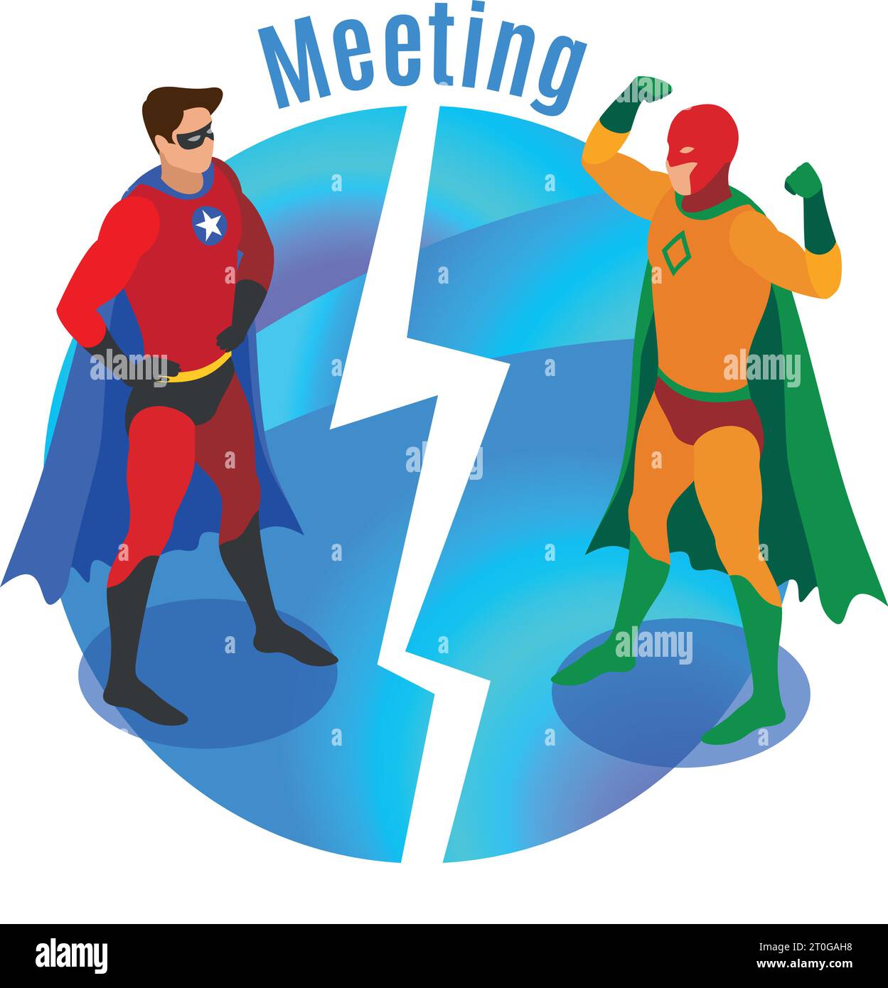 Super heroes in confident poses during meeting of competitors on round ...