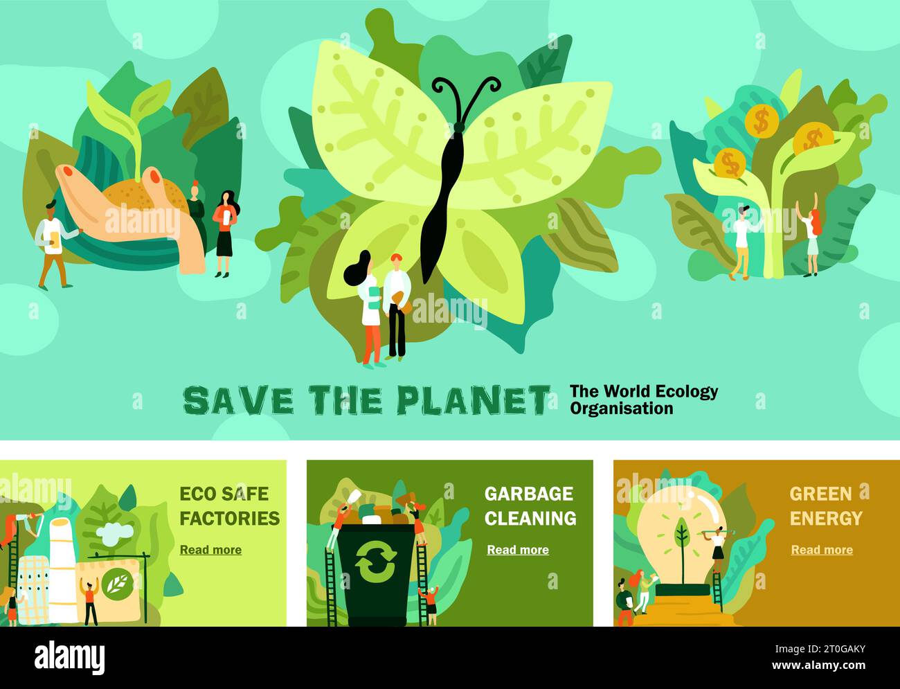 Environmental restoration set of horizontal banners with green energy ...